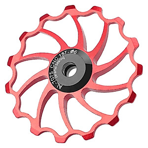 Bike Guide Pulley, 15T Rear Derailleur Pulley Aluminum Alloy Ceramic Bearing Guide Wheel Pulley, Bicycle Guide Wheel for Road Bike, Mountain Bike, MTB, BMX(Red)