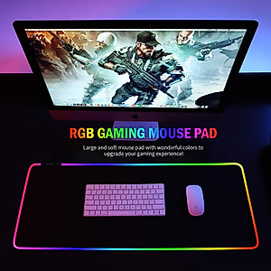 RGB Gaming Mouse Mat Pad - Large Extended Led Mousepad with 14 Lighting Modes 2 Brightness, Anti-Slip Rubber Base with Waterproof Coating Mouse Mat for Gamer 800×300×4mm/31.5×11.8×0.16 inch