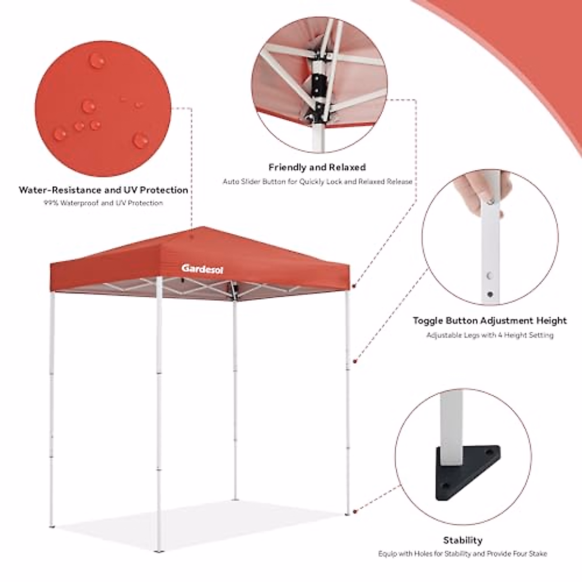 Gardesol 6'x4' E-Z Pop Up Outdoor Portable Canopy Tent with Carry Bag and White Frame, UV-Protected - Red