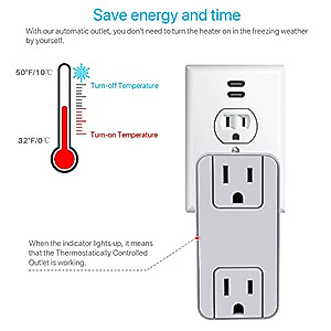 Ehaijia Thermostatically Controlled Dual Outlet, Cold Weather Thermo Plug,Automatic Switch On Below 32°F&Off Over 50°F,Free from Turn Heater On by Yourself in Freezing Weather,Save Energy and Effort