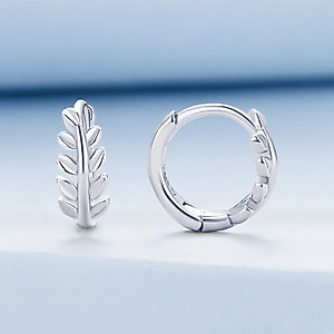 925 Sterling Silver Huggie Hoop Earrings | Hypoallergenic Leaf Hoop Earrings | Clip on Earrings Jewelry Gifts for Wife Women (BSE500)