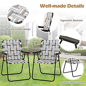 GYMAX Folding Chair, Patio Lawn Chair Set with Armrest, Indoor/Outdoor 2 Pack Webbed Lightweight Dinning Chair, Portable Beach Chair for Outside, Poolside, Backyard (Coffee, 2)