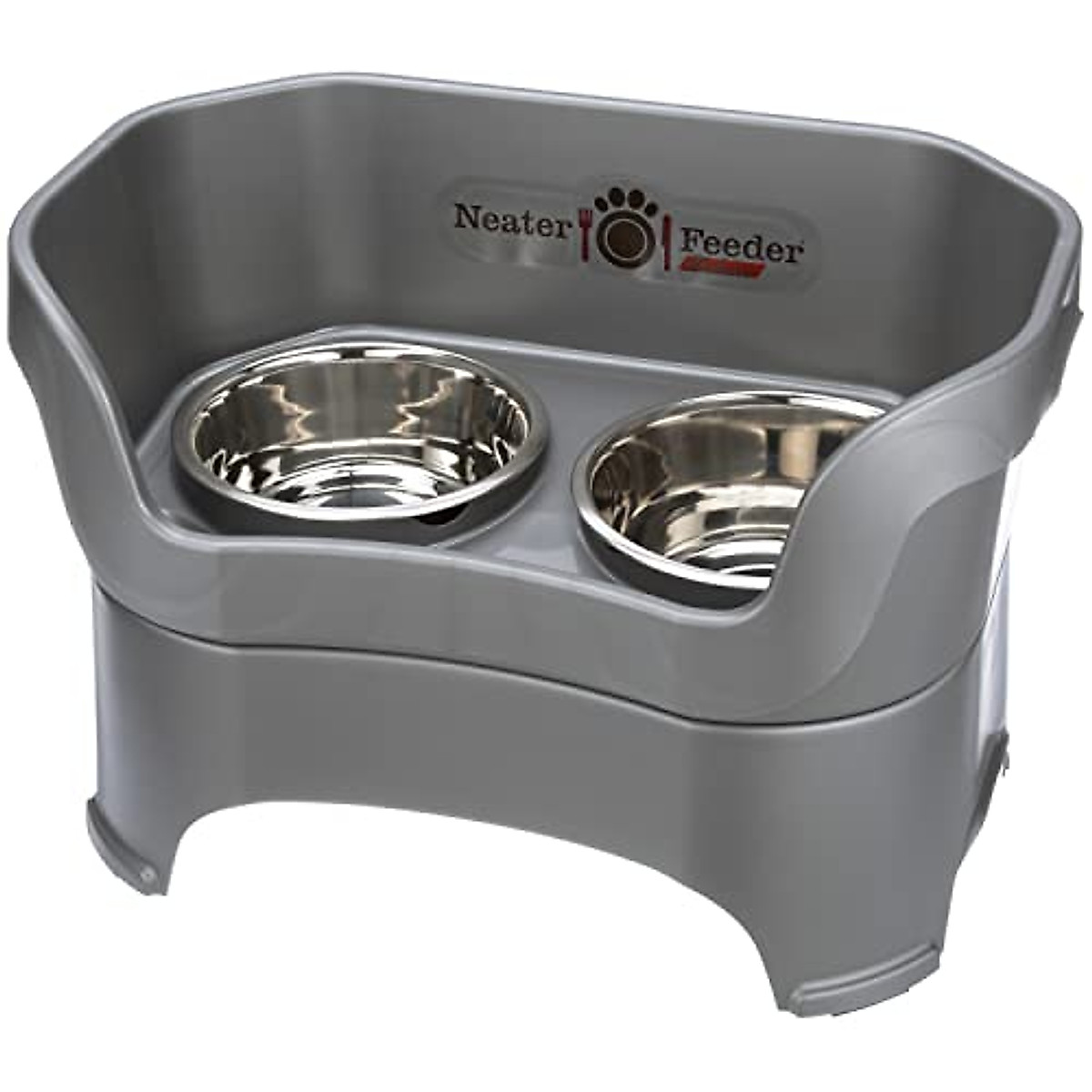 Neater Feeder Deluxe Large Dog (Gunmetal Grey) - The Mess Proof Elevated Bowls No Slip Non Tip Double Diner Stainless Steel Food Dish with Stand