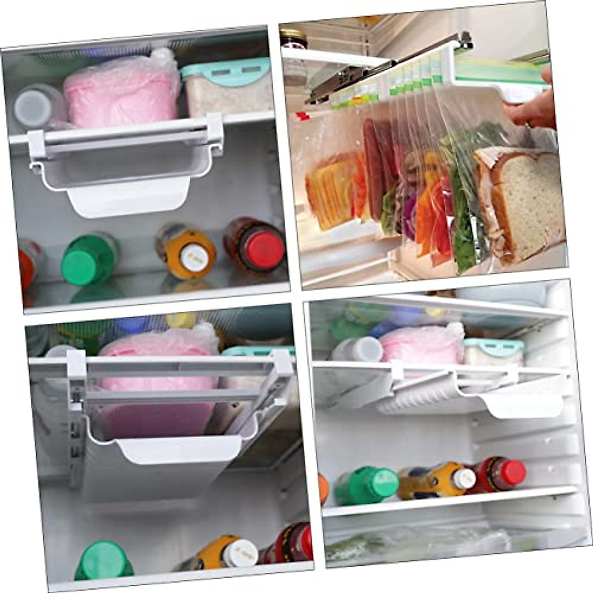 YARNOW 1pc Refrigerator Storage Bracket Fridge Freezer Bags Rack Bag Organizer Zipper Bag Rack Hanger Refrigerator Storage Shelf Refrigerator Stand Holder Rack Abs Tray White Telescopic