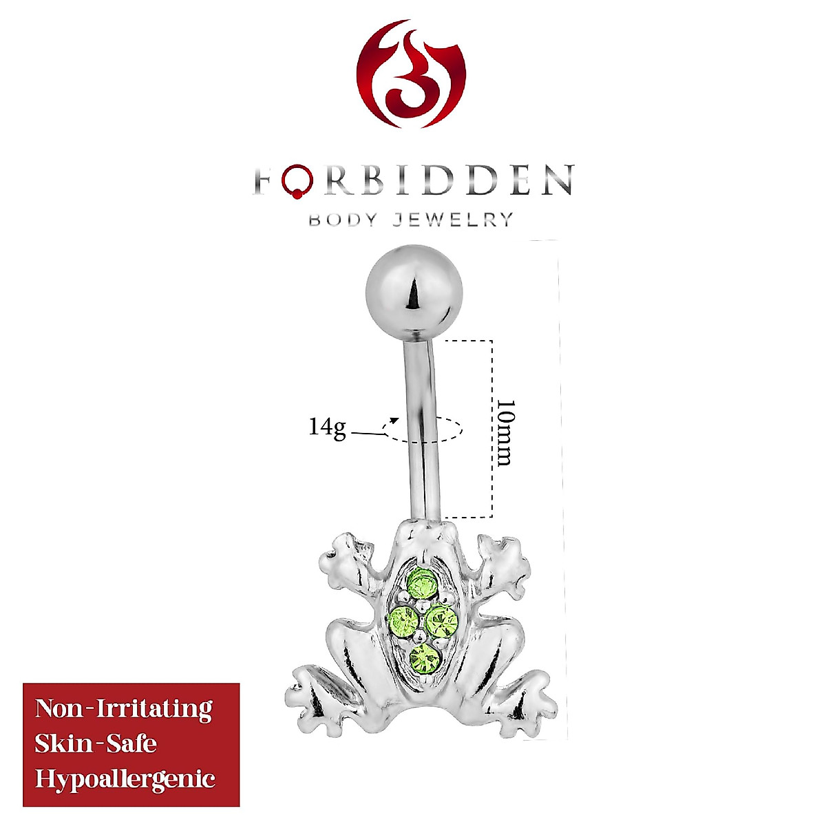 Forbidden Body Jewelry Surgical Steel Green Jeweled Frog Belly Button Ring