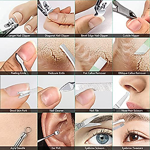 Leipple Manicure Set Professional Nail Clippers Pedicure Kit - 16 pcs Stainless Steel Grooming Kit - Nail Care Tools with Luxurious Travel Leather Case(Green)