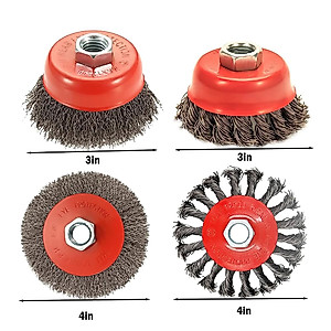 OSFTBVT Wire Wheel Brush for 4-1/2" Angle Grinder 4 Inch Wire Wheel Set 3 Inch Wire Cup Brushs 5/8"-11 Threads Arbor - 4pcs