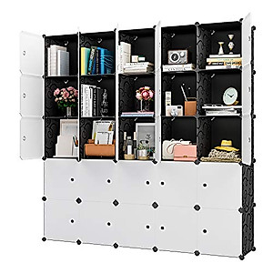 KOUSI Portable Wardrobe Closets 14"x18" Depth Cube Storage, Bedroom Armoire, Storage Organizer with Doors, 25 Doors, Black