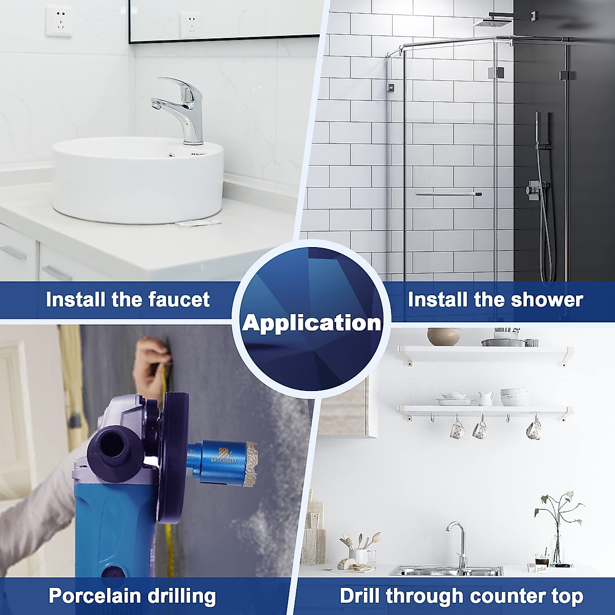 Diamond Core Drill Bit Set for Porcelain Tile Ceramic Marble Granite Drilling（1/4" 3/8" 4/5" 1-3/8" 2" 2-1/2" 4“）