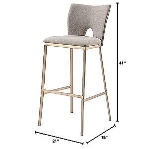 Limari Home Charlton Collection Modern Style Fabric Upholstered Bar Stool with Antique Brass Iron Frame (Set of 2), Beige