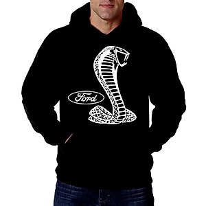 Lucky Ride Mustang Cobra Logo Mens Sweatshirt FORD Mens Pullover Hoodie Black,X-Large