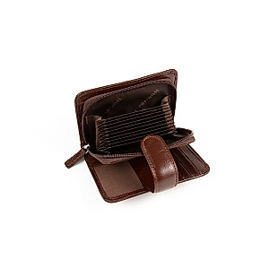 WalletBe Women's Wallet Leather RFID Coin Purse Billfold Accordion Brandy
