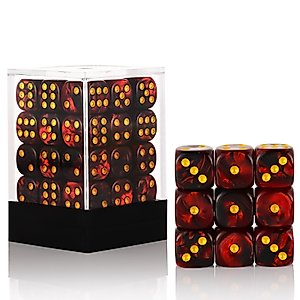 36 of Pack 12MM 6 Sided Mini Dice Set,Two Colours D6 Game Dice Set, 6 Sided Standard Dices for Yahtzee, Bunco or Teaching Math,with Portable Plastic Box(Dark Red+Black)