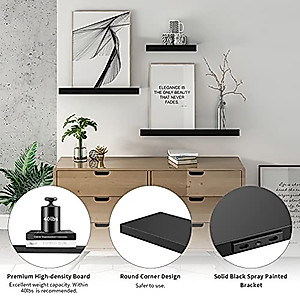 EEFOW Black Floating Shelves Wall Mounted - 3 Sets Decor Display Ledge Shelf Wood Modern with Invisible Brackets for Living Room Bedroom Bathroom Kitchen Storage Home Plant Photo Frames Decoration