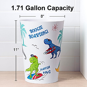 Allure Home Creation Surfin' Dino Wastebasket Compact Size 1.71 gallons