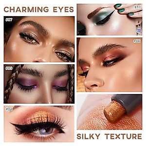 LOKFAR Eye-Shadow Stick Makeup Cosmetics Eye Brightener Stick, Rotatable Cream Eye Shadow Pencil, Glitter Shimmer Eyeshadow Stick with Soft Brush for Eye Makeup (03# Rose Gold Shimmer)