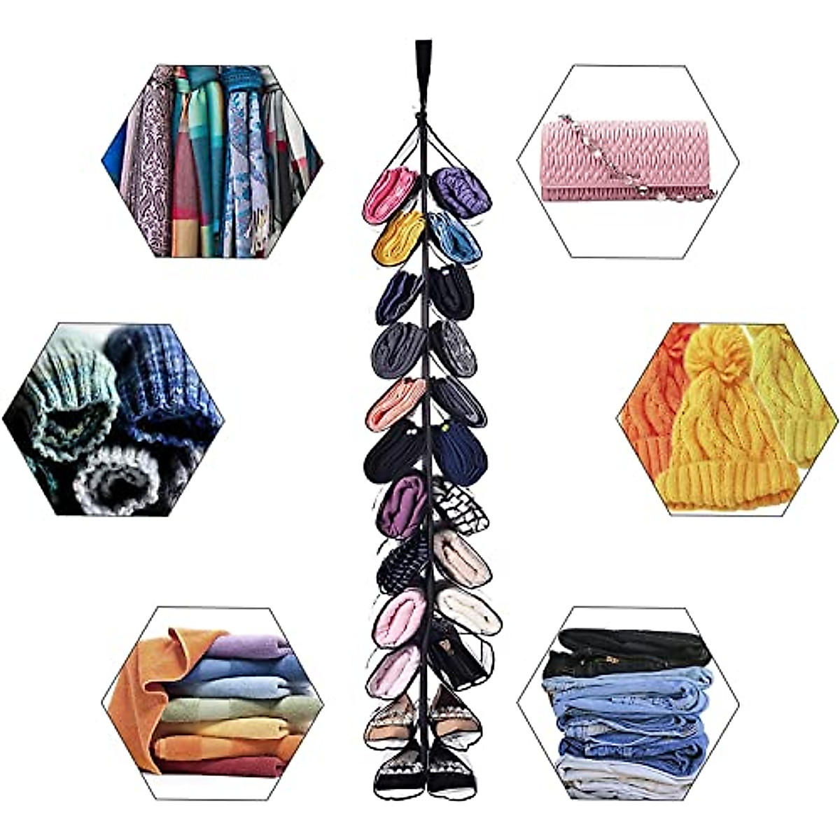 Legging Storage Bag Storage Hanger Can Holds 24 Leggings or T-shirt Shirts Jeans Compartment Storage Hanger, Foldable Leggings Organizer Clothes Portable Closets Roll Holder (Black)