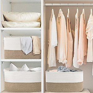 MEGASKET Extra Large Cotton Rope Basket, 23.6" x 15.7" x 14.1" Rectangle Blanket Basket Living Room, Wicker Woven Throw Blanket Pillow Storage Basket, Soft Kids Dog Toy Basket Storage Bins Organizer