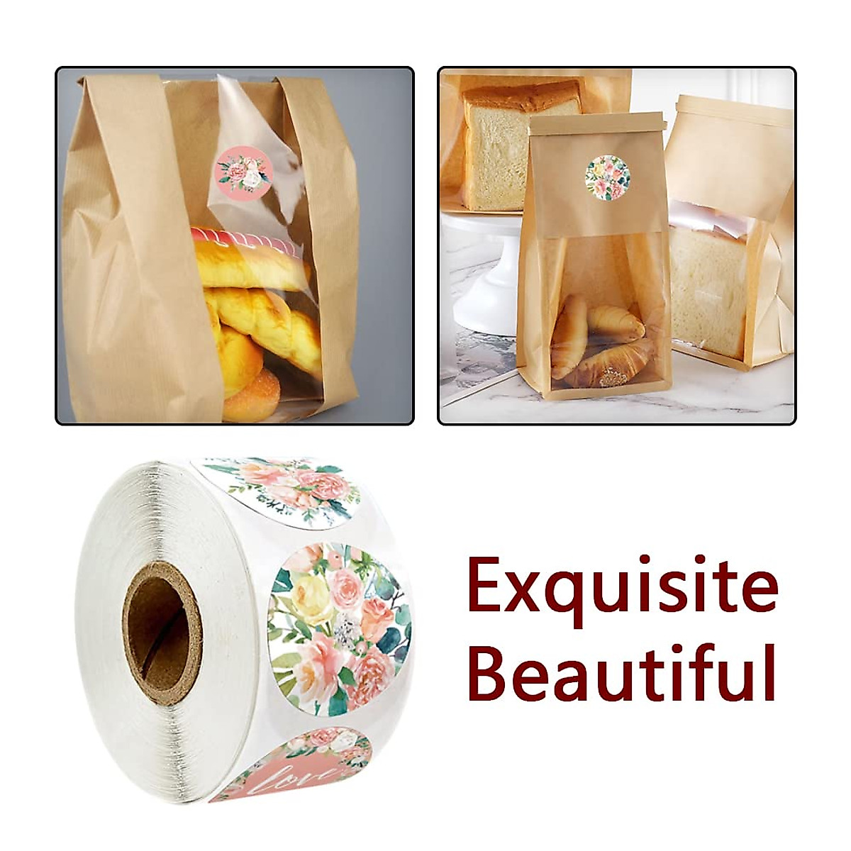 500 Pcs Floral Love Stickers Roll Flowers Paper Labels Floral Round Baking Stickers for DIY Craft Card Festival Decoration Party Gift