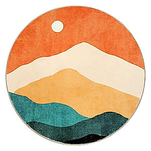 Sungea Abstract Round Rug for Bedroom 4ft, Faux Wool Soft Area Circle Rug, Farmhouse Washable Low Pile Throw Rugs, Carpet for Living Room Sofa Nursery Kids Room Decor