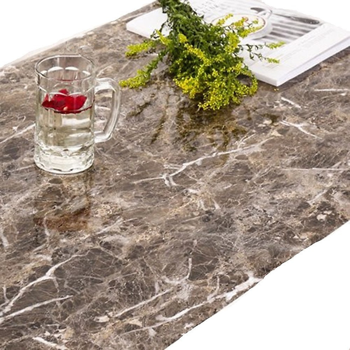 Yija Dark Brown Granite Look Marble Gloss Film Vinyl Counter Top Peel and Stick Wall Decal Self Adhesive 15.6In by79In