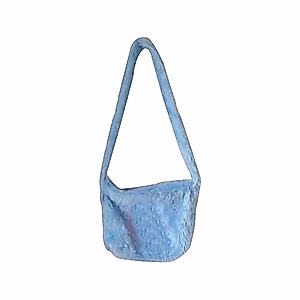 Women Leopard Print Clutch Handbag Plush Faux Fur Y2k Hobo Bag Tote Satchel Shoulder Crossbody Purse(B Blue)