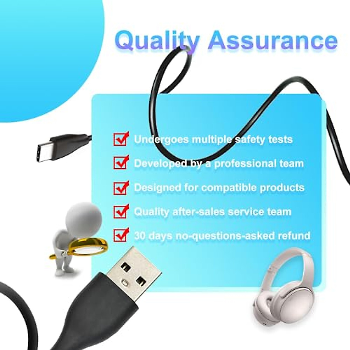 Aiivioll Fast Charging USB-C Cable for Bose Headphones、700, QC 45, Earbuds II, SoundLink Flex, Sleepbuds 2, Sport Earbuds (50cm/Black)