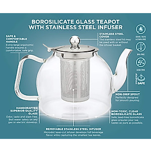 Teabloom Dublin Glass Teapot – Premium Borosilicate Glass with Removable Stainless Infuser – Stovetop Safe – Ideal for Loose Leaf Tea – Tea for Two – 27 oz. / 800 ml (2-3 Cups)