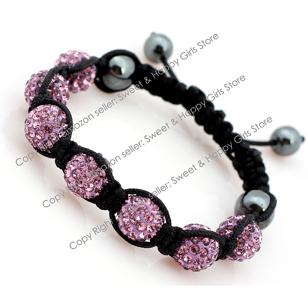 Shamballa Style Jewelry 7 Beads Purple Pave Sparkle Crystal Ball Hand-Woven Bracelet Adjustable 7 Beads