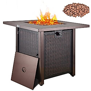 SEGMART Outdoor Propane Fire Pit Table 40000 BTU Gas Fire Pit Table for Outside Patio/Garden/Courtyard, Square Fire Pit with Lid, Auto-Ignition, Lava Rock, Wicker Steel Surface, Outdoor Companion
