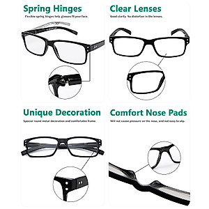 Eyekepper 5 Pack Reading Glasses for Men Spring Hinges Classic Readers Black Frame +1.50