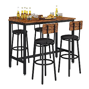 Tatub Bar Table and Chairs Set of 4, Pub Tables Bar Height, Industrial Bar Table with Stools Behind Couch, Breakfast Bar Table Set for Living Room, Kitchen, Dinning Hall, Pu Seat