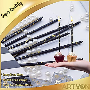 24 Pieces Birthday Candles Black Gold Cake Candle Cupcake Candles for Birthday Anniversary Graduation Retirement New Year Party Decoration