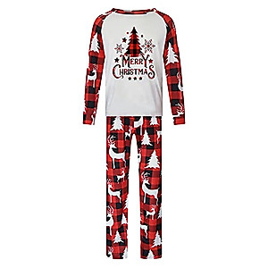 Matching Family Christmas Pajamas 2023 Christmas Pajamas for Family Plus Size Family Christmas Pajamas Red Plaid Family Christmas Pjs Matching Sets Funny Elk Reindeer Matching Christmas Pjs for Family