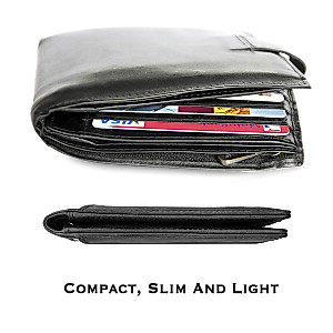 YBONNE RFID Blocking Slim Bifold Wallets for Men, Made of Finest Genuine Leather (Waxy Full-grain Pebble Grey)