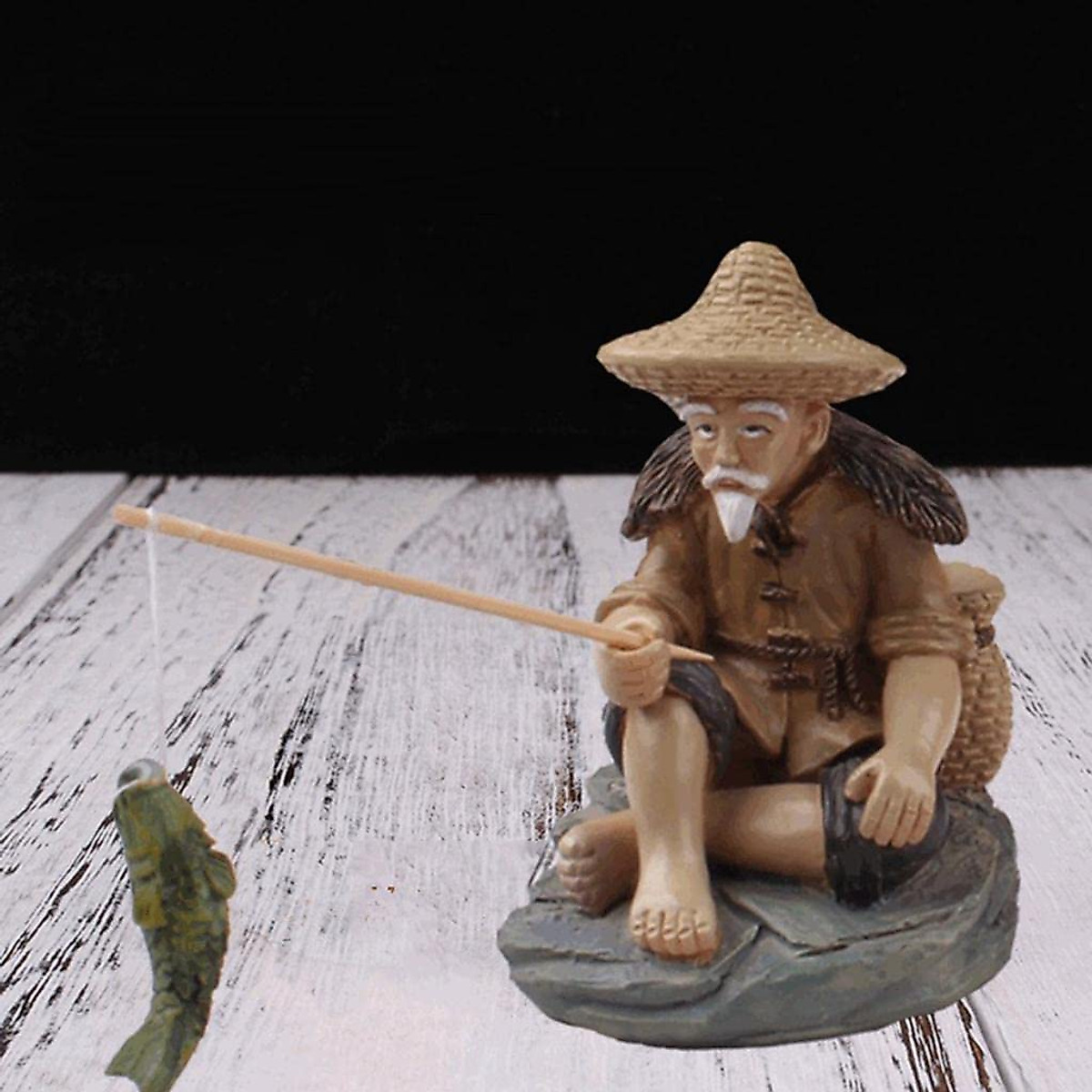 Serenable Fisherman Resin Figurines Fishing Old Man Garden Statue Bonsai Planter Pool Miniature Figure Indoor Sculpture Porch Patio Home Office Ornaments