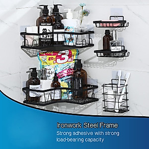 YLNAPUOPJIA 5 Pack Corner Shower Caddy with Adhesive Hooks & Soap Holder - Stainless Steel Organizer for Bathroom and Tub, No Drilling Required