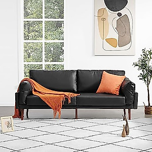 Vonanda Black Upholstered Sofa, Faux Leather Sofa Couch, 72 Inch Black Couch for Living Room, Mid Century Modern Sofa, Office couch for small space, Apartment sofa, Condo, Loft, Bungalow, House, Black