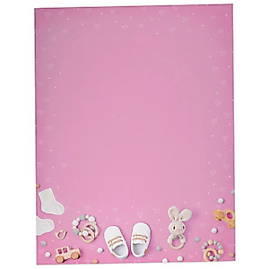 Hill Valley Greetings Classic Gifts Baby Stationary Paper - 60 Sheets - Great for Baby Shower Invitations, Announcements, Letters, Thank You (Pink)