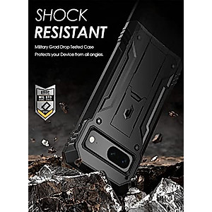 Poetic Revolution Series Case Designed for Google Pixel 7 5G with Built-in Screen Protector, Work with Fingerprint ID, Full Body Rugged Shockproof Protective Cover Case with Kickstand, Black