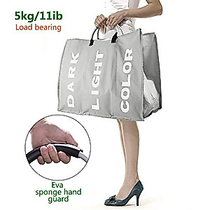 IHOMAGIC 3 Sections Large Laundry Hamper, Laundry Bag Collapsible, Foldable Fabric Clothes Sorter Storage Bag with Carry Handles for Dirty Clothes for Home Bathroom Dormitory 85L 23.6x12.6in Grey