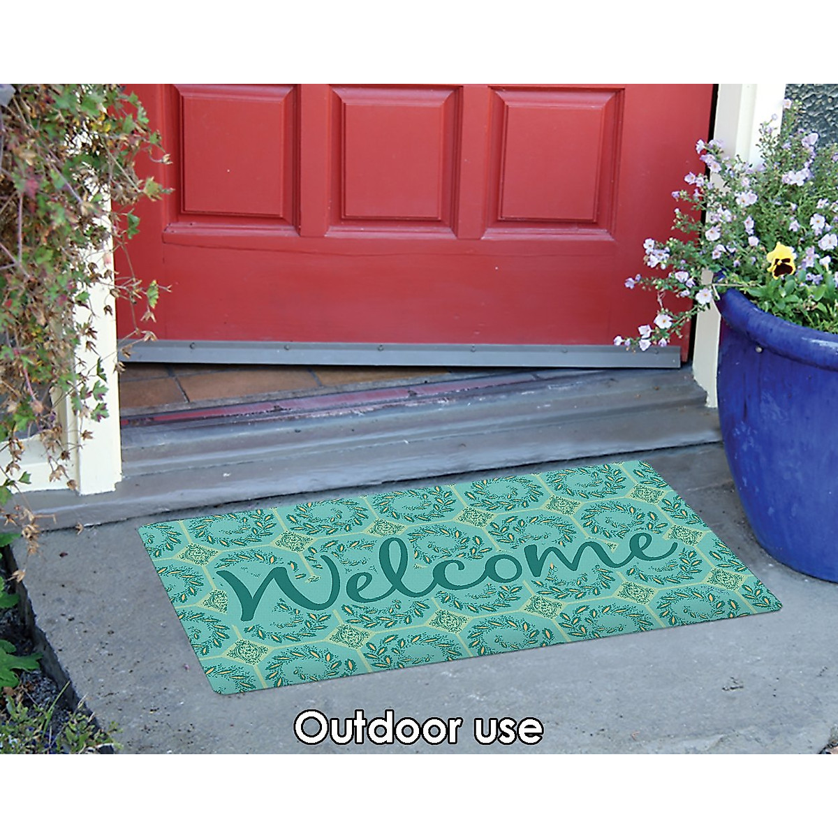 Toland Home Garden 800325 Elegant Ivy Welcome- Teal Welcome Door Mat 18x30 Inch Outdoor Doormat for Entryway Indoor Entrance