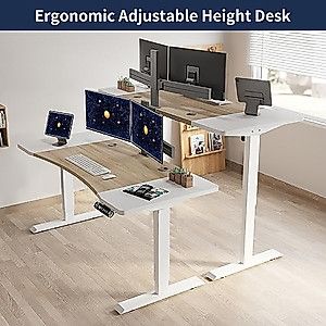 Dual Motor Electric Standing Desk, 63 x 30 Inches Height Adjustable Table with Splice Board, Ergonomic Sit Stand Computer Desk with White Frame/Oak+ White Top