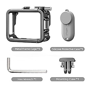 Rszfnjxry Aluminum Frame Cage with Lens Silicone Case for Insta360 GO 3,Metal Protective Durable Housing Case with Cold Shoe Mount (Model Number 2)