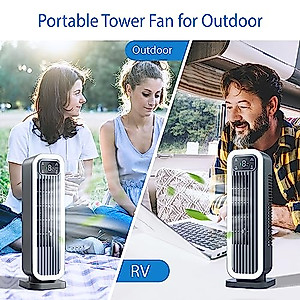 Small Tower Fans Oscillating Whisper Quiet for Home,15 Inch 12000mAh Battery Operated Bladeless Fan for Bedroom,Table Fan with Dimmable Lights, Portable Standing Fan Cooling Fan for Office,Living Room