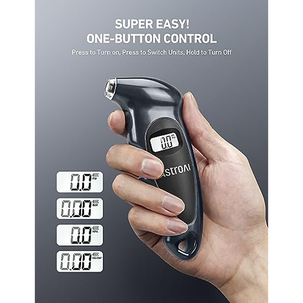 AstroAI Digital Tire Pressure Gauge with Replaceable AAA Battery, 150 PSI 4 Settings Stocking Stuffers for Car Truck Bicycle Backlit LCD Non-Slip Grip Car Accessories, Gray