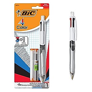 BIC 4-Color 3+1 Ballpoint Pen and Pencil, Medium Point (1.0 mm), 0.7mm Lead, Assorted Inks, 1-Count