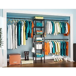 Ulif M1 Closet Storage Organizer System, 6 Tiers Heavy Duty Metal Clothing Garment Rack with 3 Expandable Hanger Rods, Wall Mounted Space Saver Suits from 3.3-8.7 ft. Width, 71.2”H x 14”D, Black