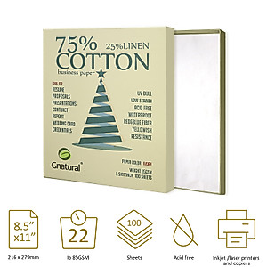 75% Cotton 25% Linen Paper, 85gsm Inkjet Printing Paper, 8.5"x11" Ivory Color Resume Paper,100 Sheets Won't Get Wet Cotton Paper
