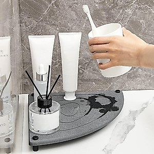 FOWSEEK Stone Drying Tray, Diatomite Instant Dry Sink Organizer for Bathroom Kitchen Counter, Water Absorbing Stone Tray for Sink Sponge Soap Holder Dispenser, Fast Drying Sink Caddy